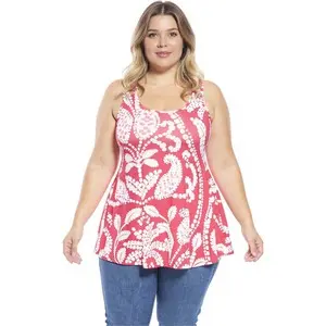 24SEVEN COMFORT APPAREL Paisley Scoop Neck Tunic Tank Top - Red Multi