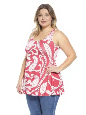 24SEVEN COMFORT APPAREL Paisley Scoop Neck Tunic Tank Top - Red Multi