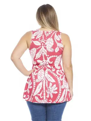 24SEVEN COMFORT APPAREL Paisley Scoop Neck Tunic Tank Top - Red Multi