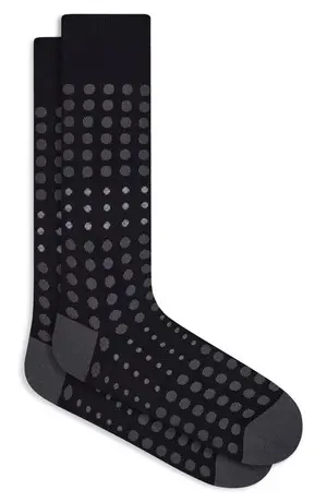 Bugatchi Polka Dot Mercerized Cotton Blend Dress Socks Black