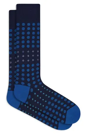 BUGATCHI Polka Dot Mercerized Cotton Blend Dress Socks