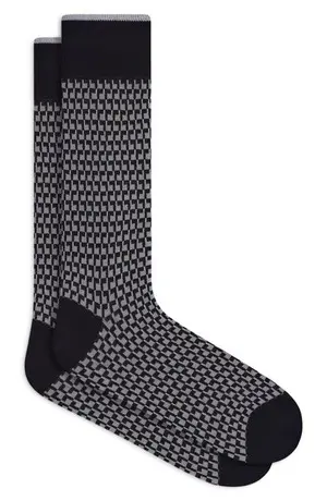 Bugatchi Check Mercerized Cotton Blend Dress Socks - Black