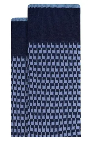 Bugatchi Check Mercerized Cotton Blend Dress Socks - Navy