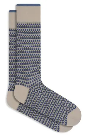 Bugatchi Check Mercerized Cotton Blend Dress Socks Sand