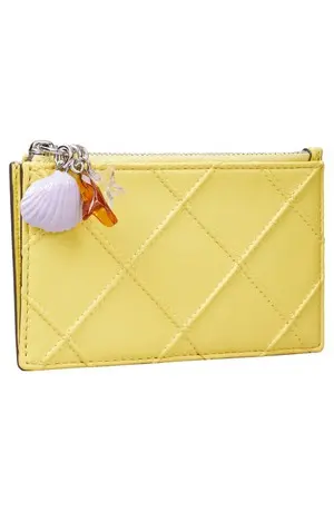 Tory Burch Fleming Charm Leather Zip Card Case - Yellow
