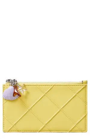 Tory Burch Fleming Charm Leather Zip Card Case - Yellow