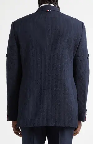 Thom Browne Armband Wool Seersucker Sport Coat - Navy