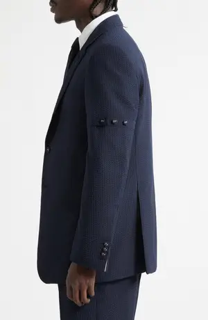 Thom Browne Armband Wool Seersucker Sport Coat - Navy