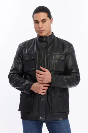 FURNIQ UK Premium Sheepskin Leather Utility Jacket