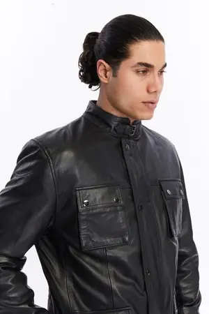 FURNIQ UK Premium Sheepskin Leather Utility Jacket