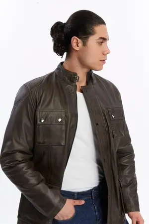 FURNIQ UK Premium Sheepskin Leather Utility Jacket