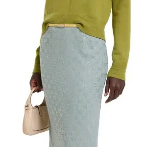 Gucci Silk Stretch Chiffon Skirt With Crystals - Blue