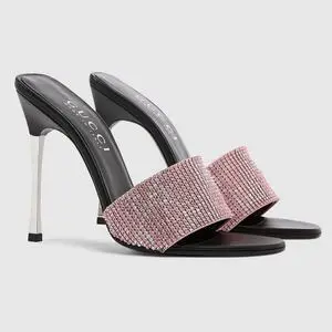 Gucci Gg Crystal Mesh Slide Sandals - Pink