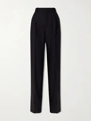 Saint Laurent Pleated Straight-leg Wool Trousers - Black
