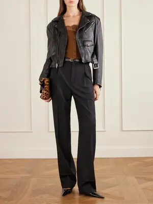 Saint Laurent Pleated Straight-leg Wool Trousers - Black