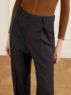 Saint Laurent Pleated Straight-leg Wool Trousers - Black