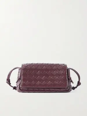 Bottega Veneta Notturno Intrecciato Leather Shoulder Bag Red