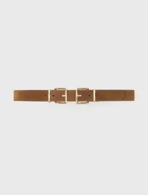 Maje Double Buckle Suede Belt - Camel