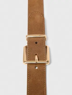 Maje Double Buckle Suede Belt - Camel