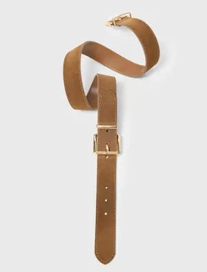 Maje Double Buckle Suede Belt - Camel