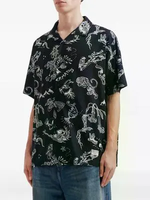 AFTERMATHS Patterned Short-sleeve Shirt - Black