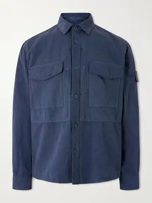 Stone Island Ghost Garment-dyed Cotton And Linen-canvas Overshirt - Blue