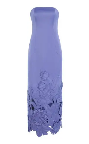 LEO LIN Rayna Floral-appliquéd Maxi Dress - Blue
