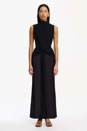 Significant Other Pleated Jersey And Satin Gown - Black