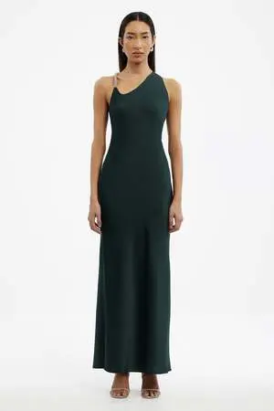 Significant Other Satin Maxi Dress With Braided Metallic Strap - Emerald