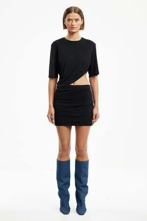 Significant Other Asymmetrical Draped Mini Dress With Waist Cut-out