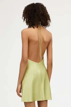 Significant Other Bias Cut Halter Neck Mini Dress - Matcha