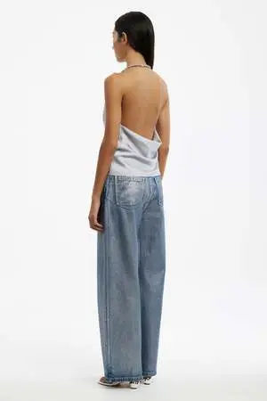 Significant Other Satin Asymmetrical Cowl Neck Top