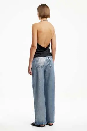 Significant Other Bias-cut Satin Top With Braided Metallic Halter Strap