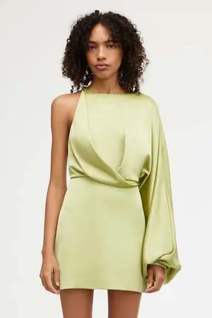 Significant Other Danika Mini Dress With Draped Bodice And Single Sleeve - Matcha