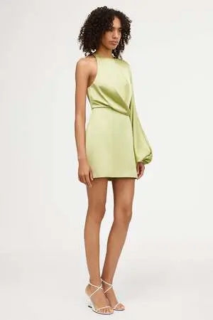 Significant Other Danika Mini Dress With Draped Bodice And Single Sleeve - Matcha
