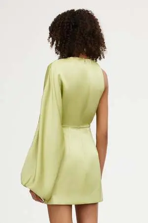 Significant Other Danika Mini Dress With Draped Bodice And Single Sleeve - Matcha
