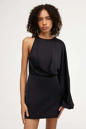Significant Other SO ONLINE AU Danika Mini Dress - One Sleeve Draped Satin - Black