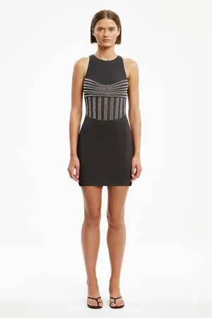 Significant Other SO ONLINE AU Maddie Mini Dress With Textural Contrast And Sheer Detailing - Espresso