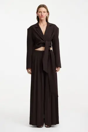 Significant Other Wide-shoulder Cropped Jacket With Tie Detail - Chocolate