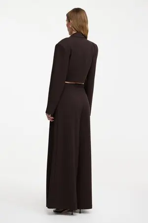 Significant Other Wide-shoulder Cropped Jacket With Tie Detail - Chocolate