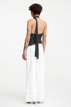 Significant Other Beaded Mesh Asymmetric Neckline Top