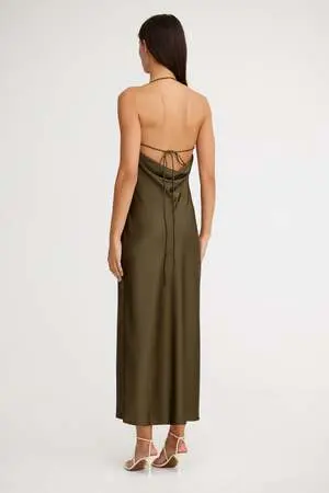 Significant Other Cowl Neck Halter Midi Dress - Olive