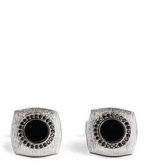Tateossian Rhodium-plated Graffiato Rounded Square Cufflinks - Black