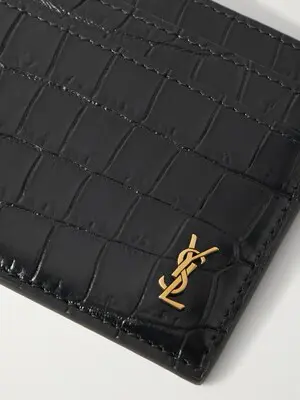 Saint Laurent Logo-embellished Croc-effect Patent-leather Cardholder