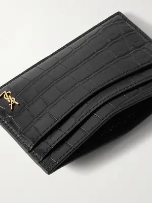 Saint Laurent Logo-embellished Croc-effect Patent-leather Cardholder