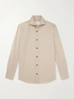 Purdey Cutaway-collar Wool And Cashmere-blend Shirt - Neutrals