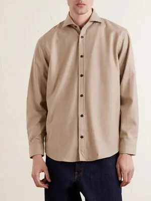Purdey Cutaway-collar Wool And Cashmere-blend Shirt - Neutrals