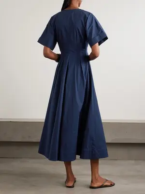 Staud Elle Cotton-blend Midi Dress - Navy