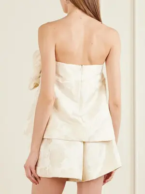 Simone Rocha Gathered Flower Sash Satin Brocade Top - Neutrals