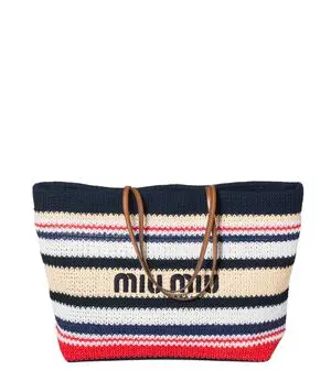 MIU MIU Raffia-Effect Woven Tote Bag